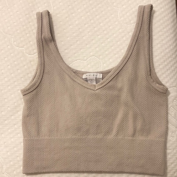 Amisu | Tops | Beige Ribbed Crop Top | Poshmark
